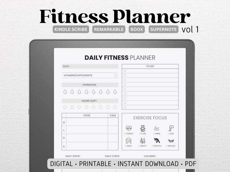 Fitness Planner Vol 1 | Compatible With Kindle Scribe, Remarkable, Boox ...