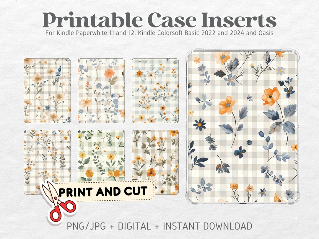 Kindle Printable Cardstock Clear Case Inserts | Cottagecore Checkered ...