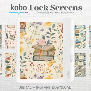 12 Kobo Libra Colour Lock Screens Screensavers Floral Books Vol 1 ...