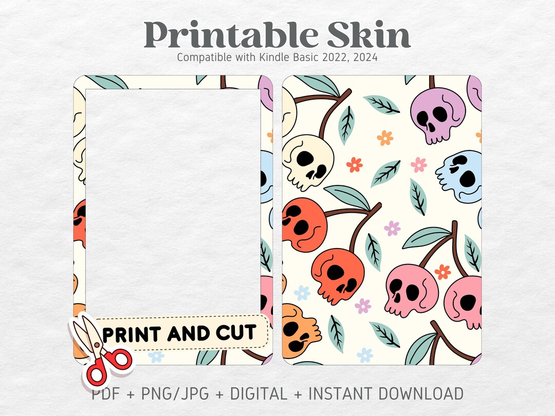 Kindle Basic 2022 Skin Decal Case Inserts | Pastel Cherry Skulls ...