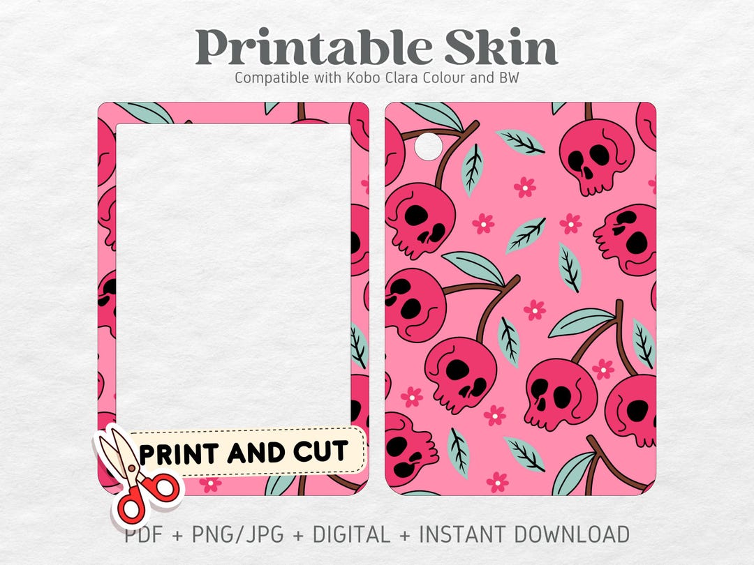 Kobo Clara Colour BW Skin Decal Case Inserts | Pink Cherry Skulls ...