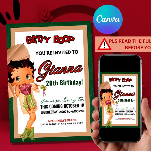 Betty Boop Party Invitations - Etsy