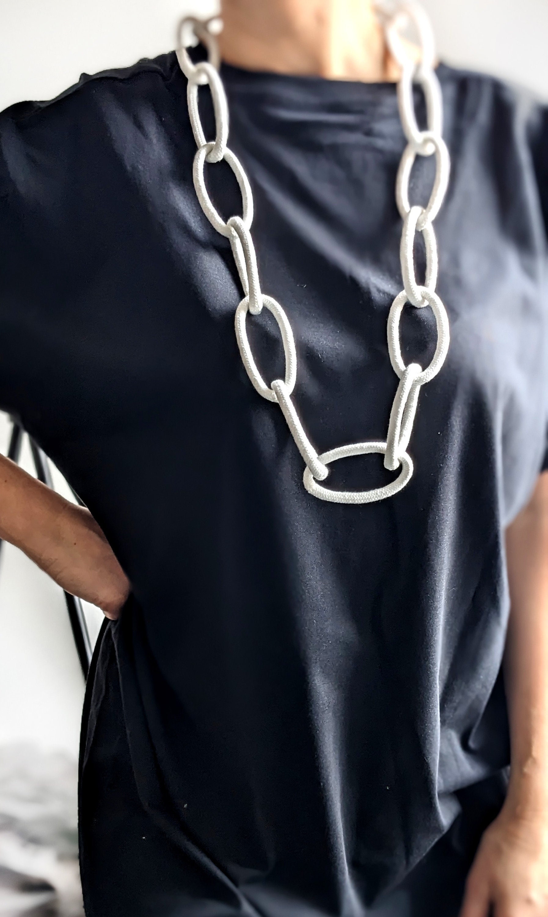 White Maxi Chain Necklace/ Chunky Chain/ Eco Friendly Necklace/ White ...