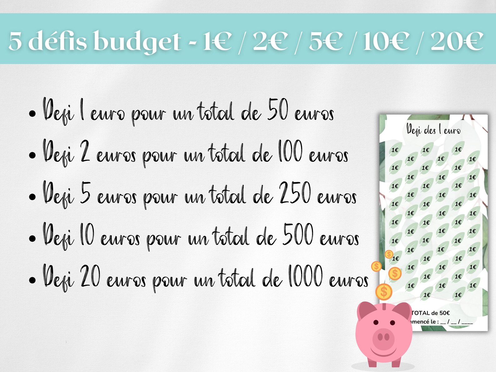 5 Défis enveloppes budget format A6 / Tracker Défi budgétaire A6 ...