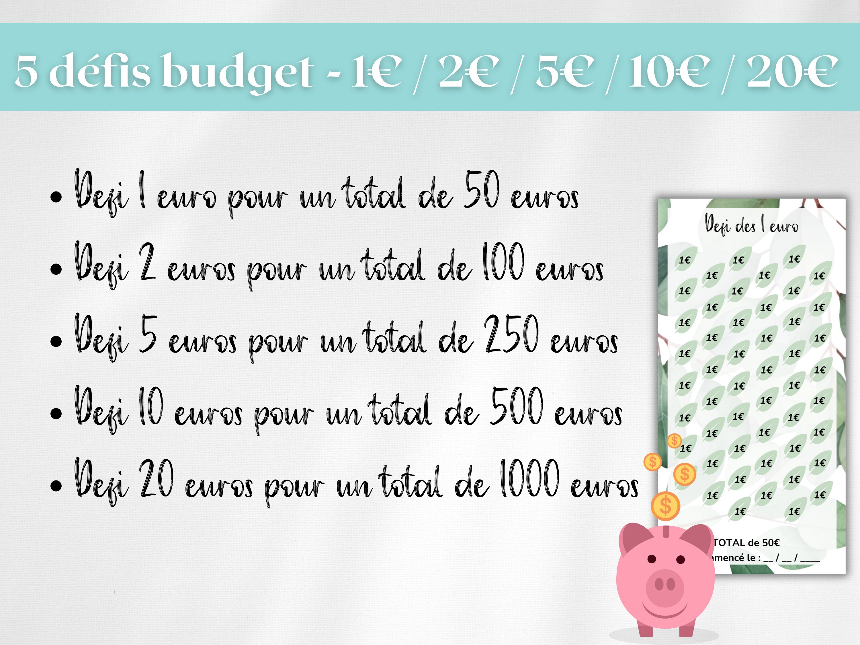 5 Défis enveloppes budget format A6 / Tracker Défi budgétaire A6 ...