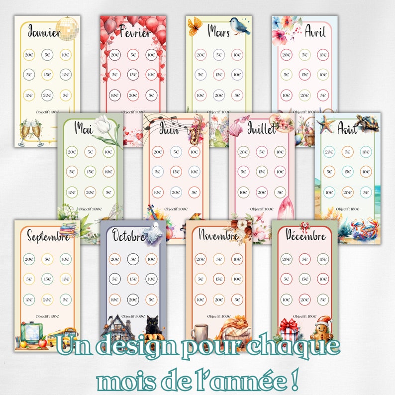 12 Défis mensuels pour enveloppes budget A6 / défis mois de l'année ...