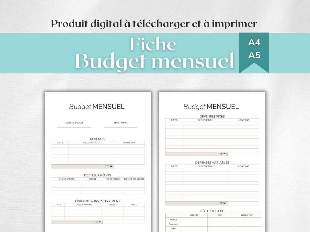 Monthly Budget Sheet A4 A5 Format to Print, Budget Monitoring per Month ...