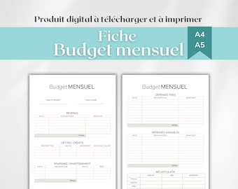 Budget mensuel à imprimer pour la gestion de comptes et le suivi ...