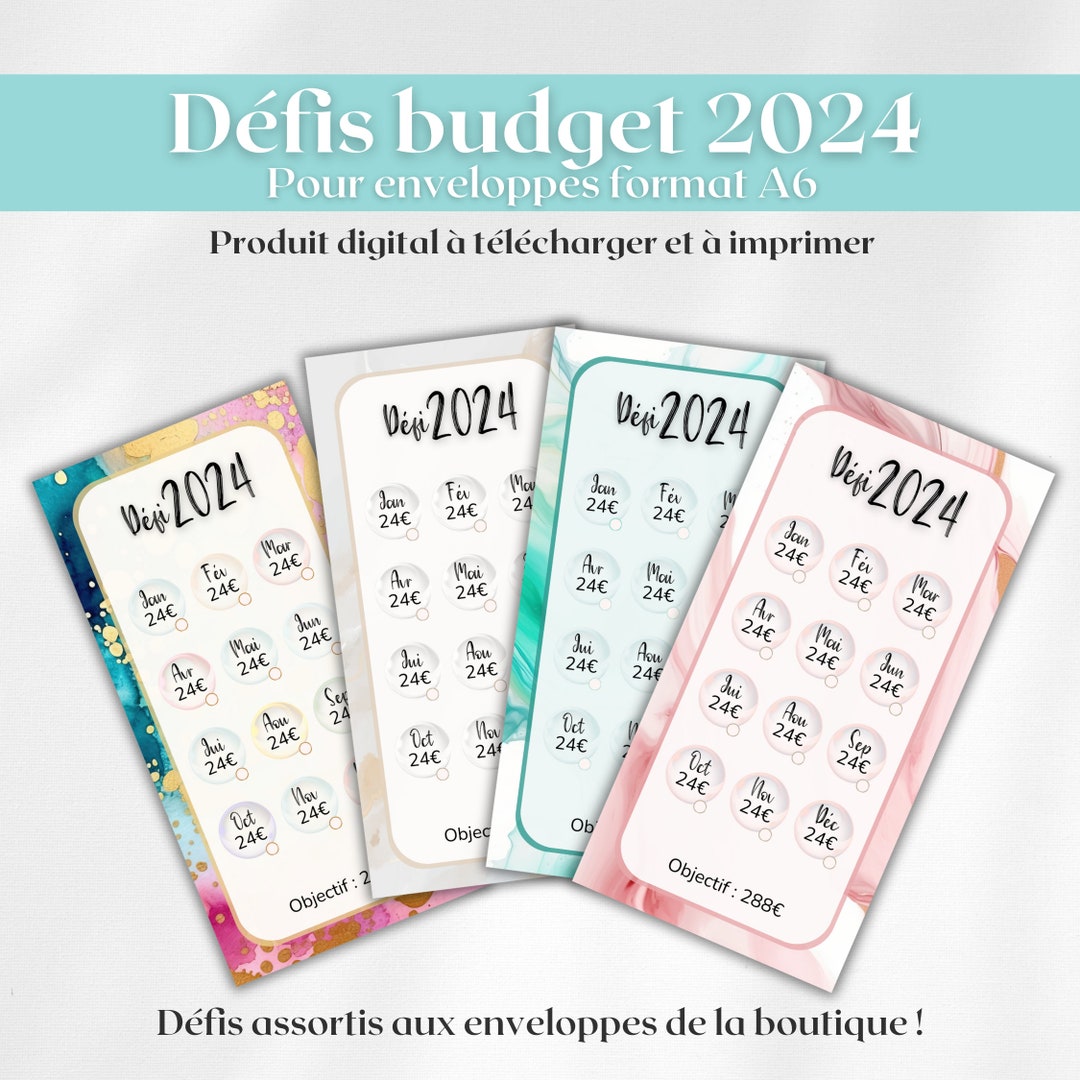 Défi Budget 2024 Challenge économies Et épargne Enveloppes Budget A6