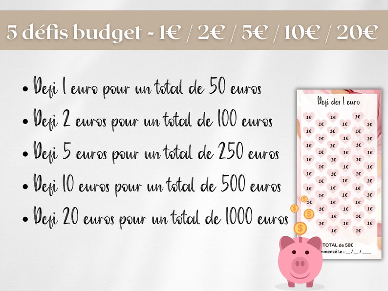 5 Défis enveloppes budget format A6 / Tracker Défi budgétaire A6 ...