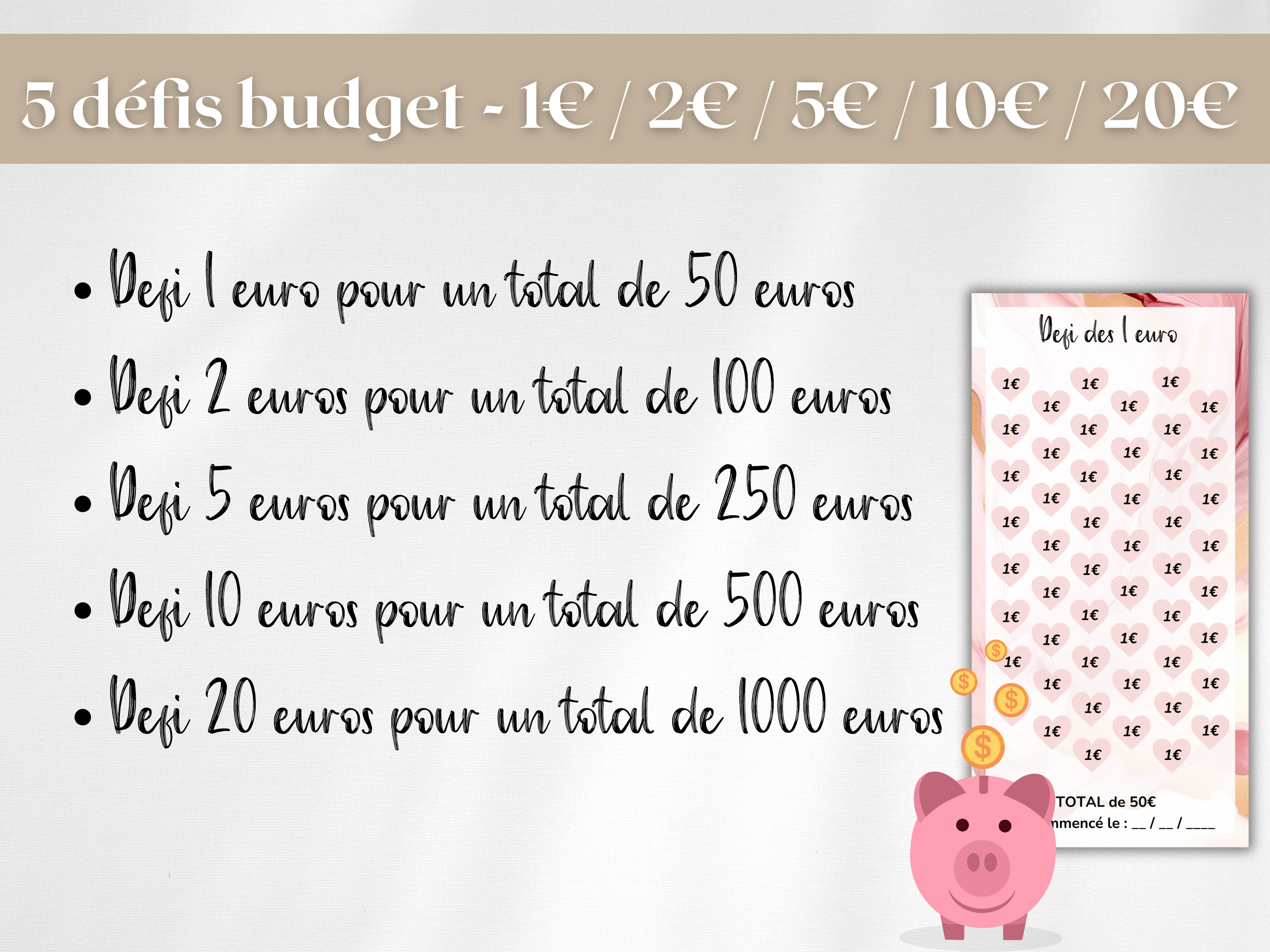 5 Défis enveloppes budget format A6 / Tracker Défi budgétaire A6 ...