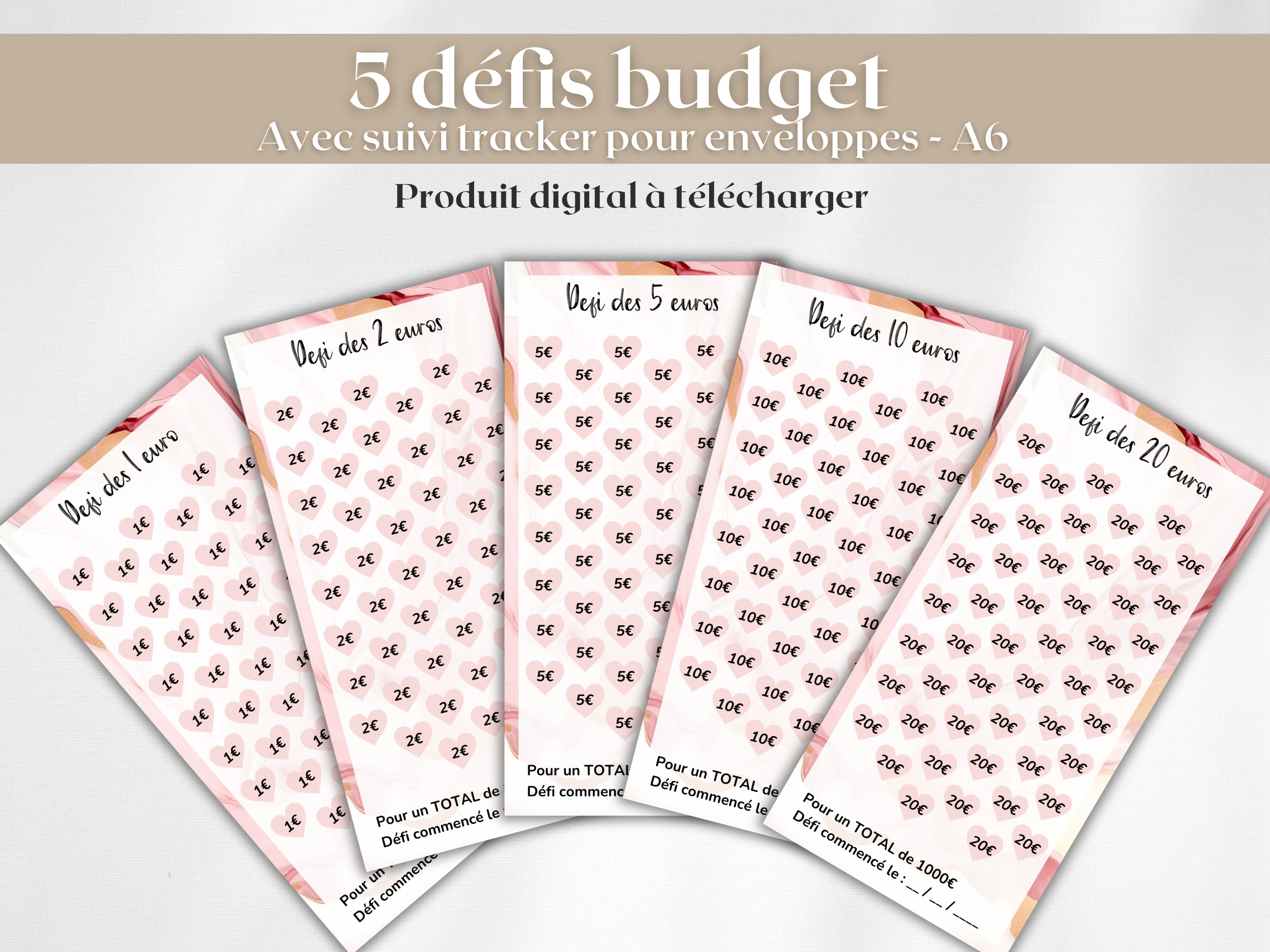 5 Défis enveloppes budget format A6 / Tracker Défi budgétaire A6 ...