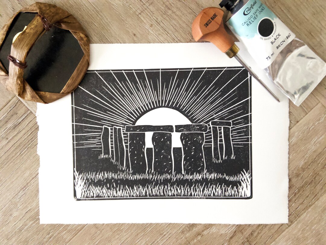Solstice - Hand Cut and Hand Burnished Linoprint of Solstice Over ...