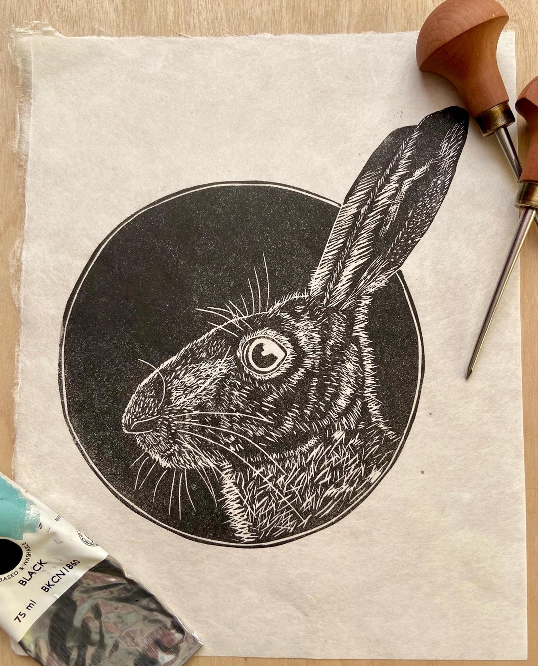 Lepus the Hare Hand Cut and Hand Burnished Linoprint Wall Art Lino Cut Art Print - Etsy