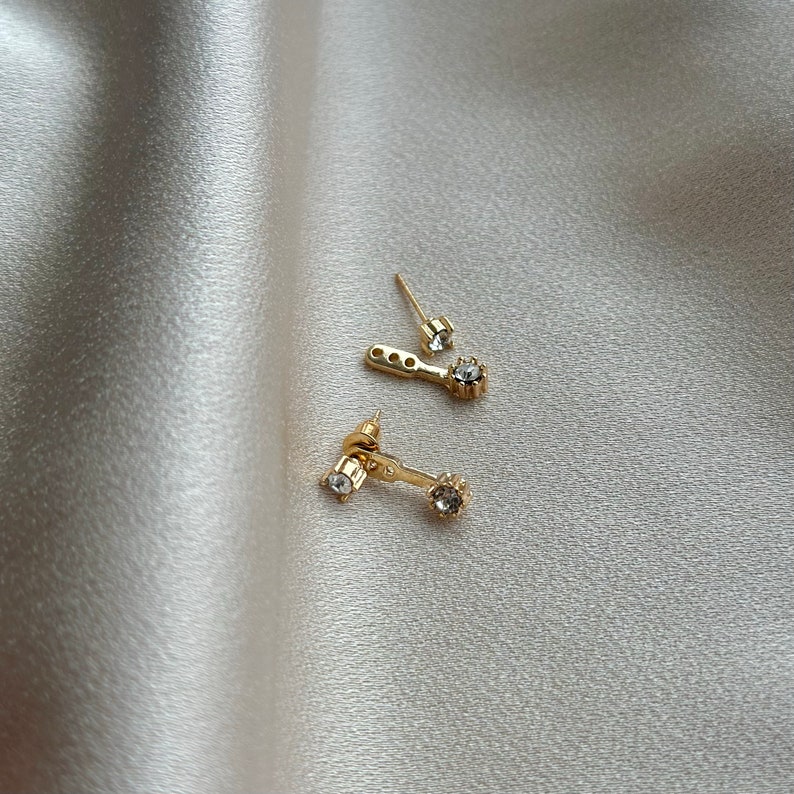 Double Diamond Ear Jacket in Gold, Minimalist Small Diamond Earrings ...