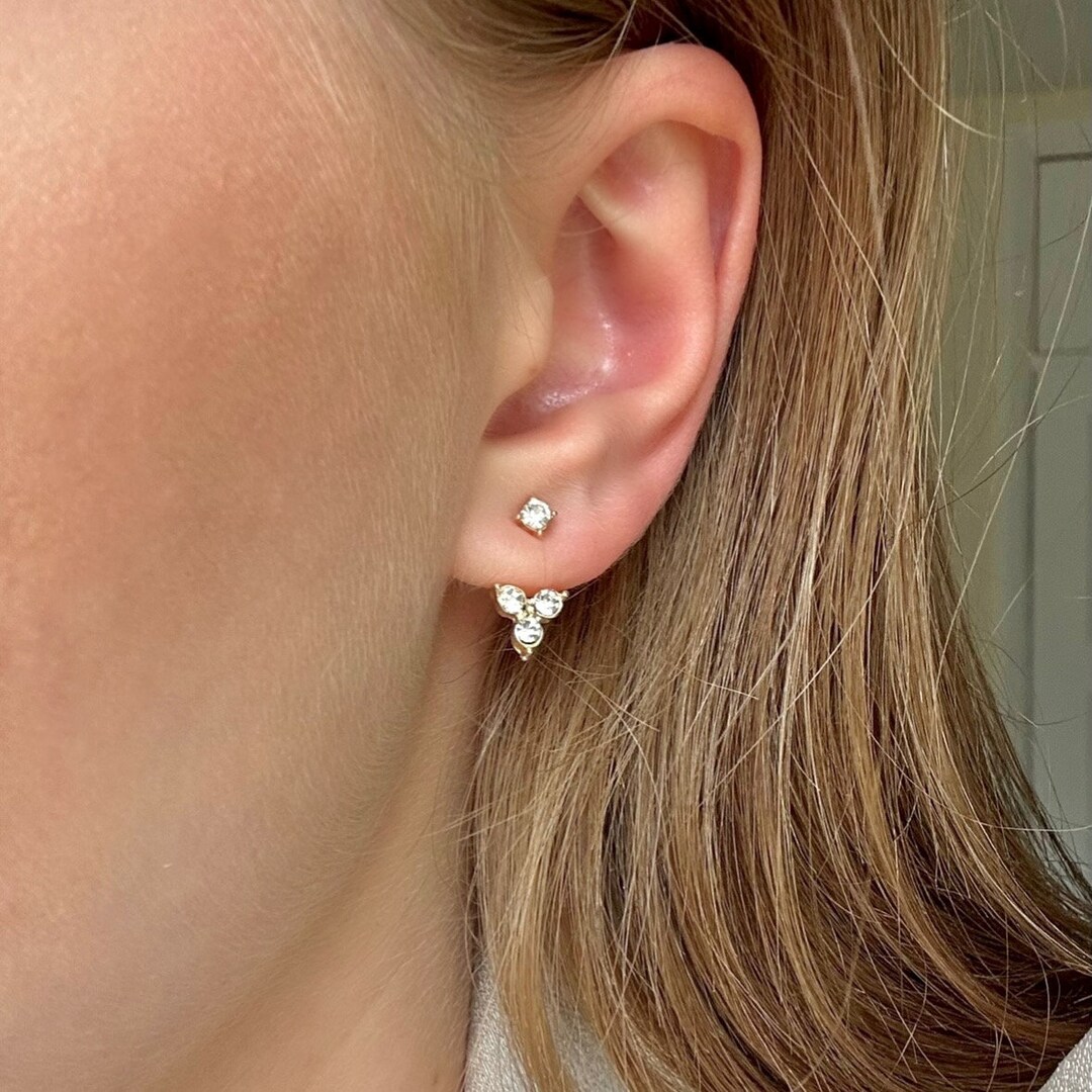 Dainty & Minimalist Earrings in Gold, CZ Jacket Earrings in Gold, Front ...