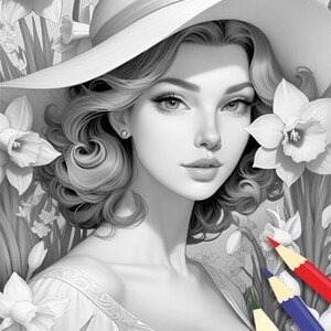 30 Blooming Lady Coloring Pages, Beautiful Women With Flowers Coloring ...