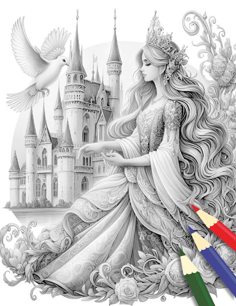 Cute Princess With Pigeon Coloring Pages, Coloring Book Fairy Tale ...