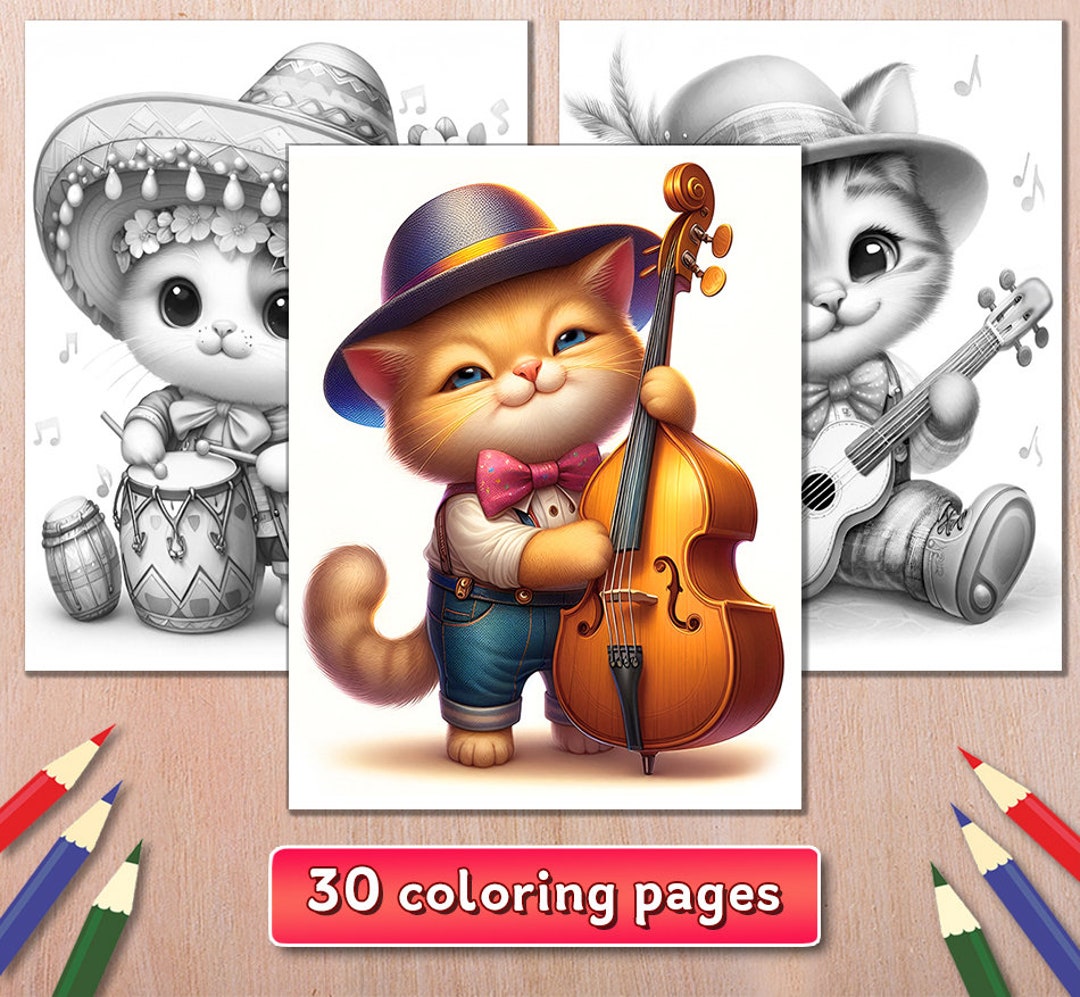 30 Musician Cat Coloring Pages, Cute Kittens Fantasy Coloring Book ...