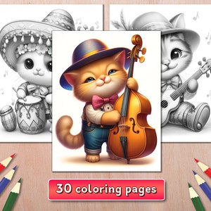 30 Musician Cat Coloring Pages, Cute Kittens Fantasy Coloring Book ...