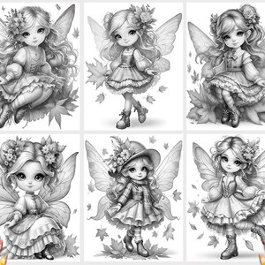 30 Autumn Fairies Coloring Pages, Autumn Fairy Grayscale Coloring Page ...