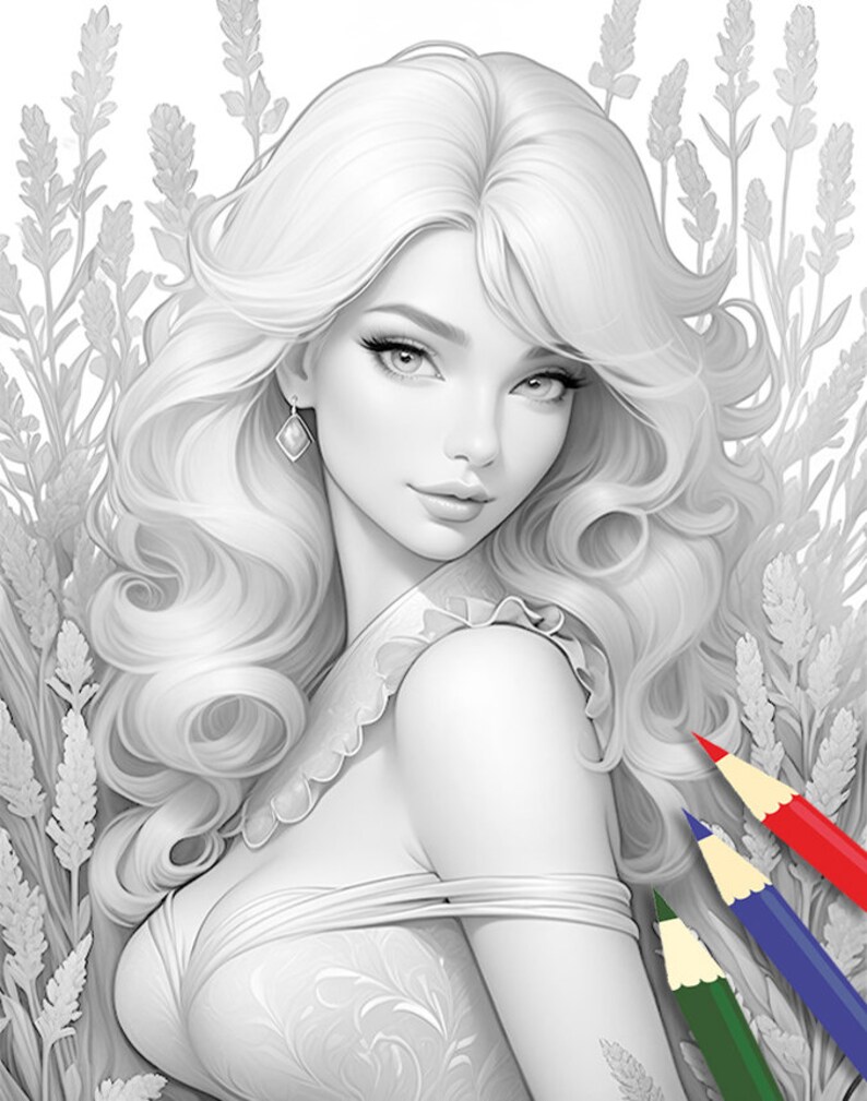 30 Beautiful Women With Flowers, Grace and Beauty Coloring Book Adult ...