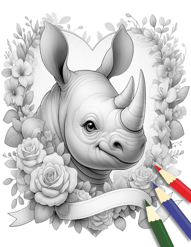 Floral Animals Coloring Pages, Cute Baby Animals Coloring Book, Animal ...