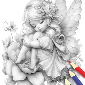 30 Little Fairies With Flowers, Fairy Coloring Pages, Fairy Coloring ...