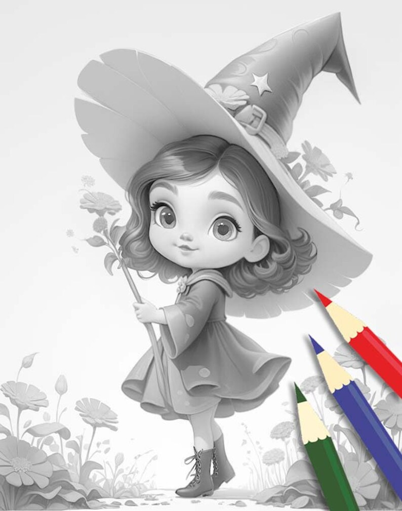 30 Cute Little Witches Coloring Pages, Magical Witch Art, Fantasy ...