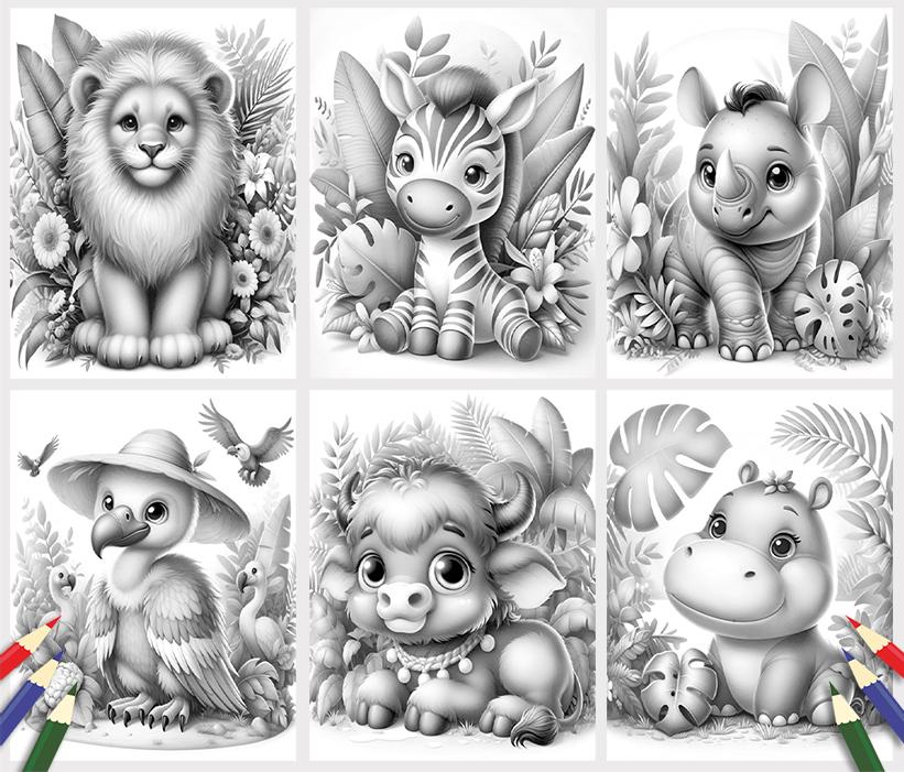 30 Wild Animals Coloring Pages, Cute Baby Wild Animals Coloring Book ...