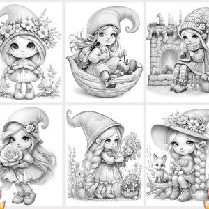 Gnome World Grayscale Coloring Book: 50 Whimsical Fantasy Coloring ...