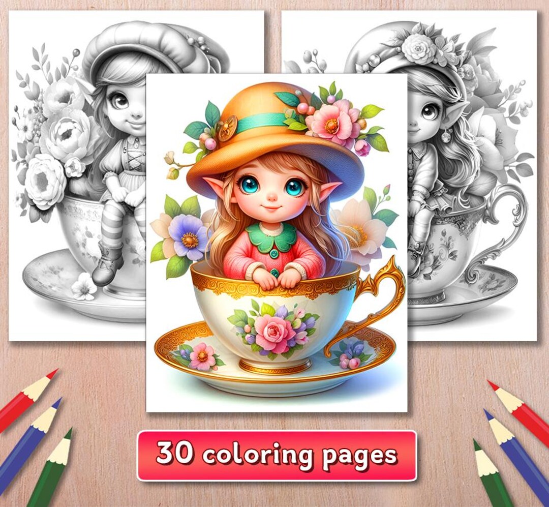 30 Cute Gnome in a Teacup Coloring Pages, Gnomes Coloring Book, Gnomes ...