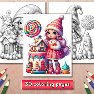 Gnome With House Cake Coloring Pages, Sweet Gnome Grayscale Coloring ...