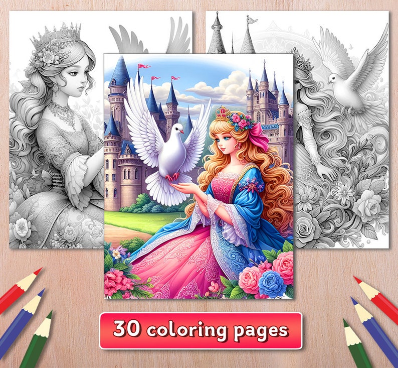 Cute Princess With Pigeon Coloring Pages, Coloring Book Fairy Tale ...