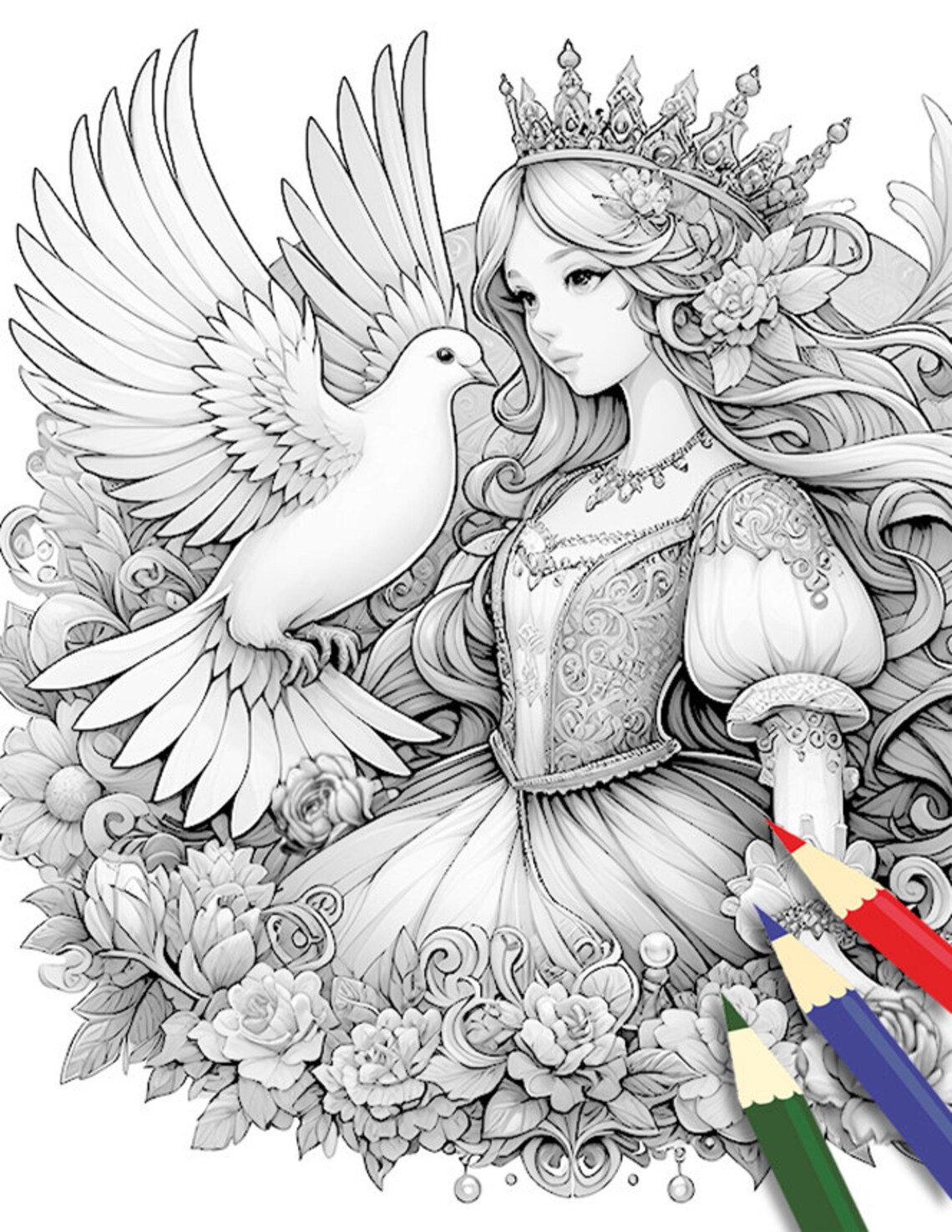 Cute Princess With Pigeon Coloring Pages, Coloring Book Fairy Tale ...