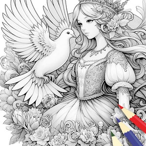 Cute Princess With Pigeon Coloring Pages, Coloring Book Fairy Tale ...