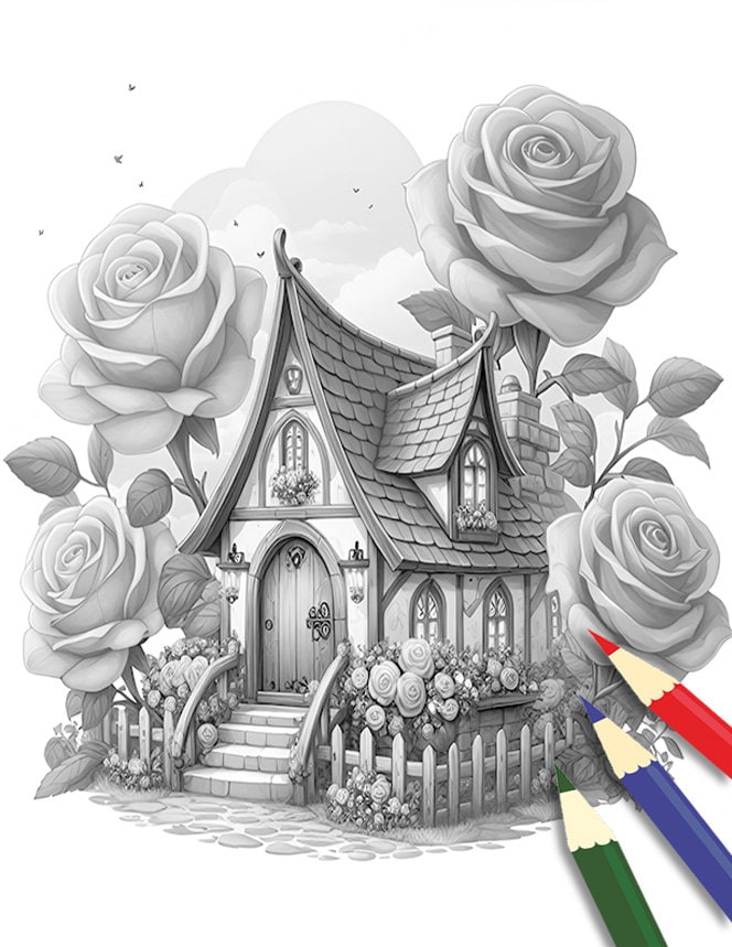 Enchanted Fairy House Coloring Pages, Fairy Home for Adult and Kids ...
