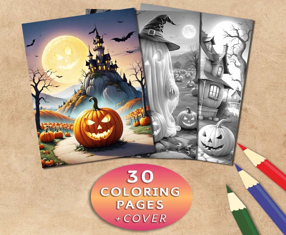 The Nightmare Coloring Book. Halloween Coloring Books With 30 Grayscale ...