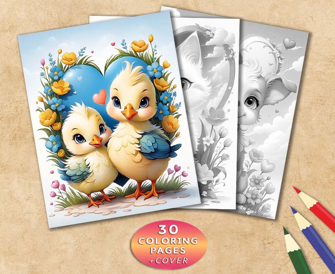 30 Cute Floral Baby Animal Coloring Pages - Adult and Kids, Grayscale ...