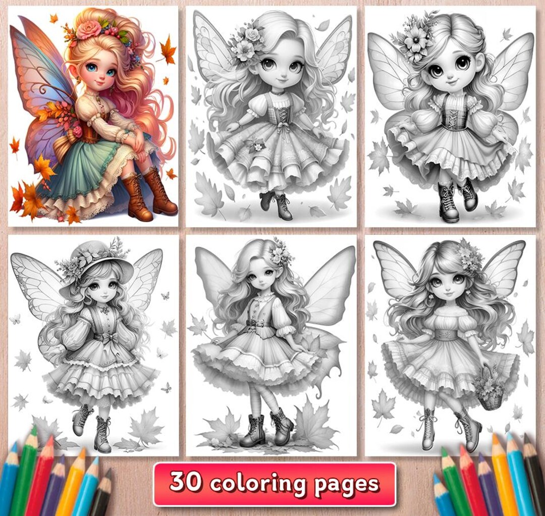 30 Autumn Fairies Coloring Pages, Autumn Fairy Grayscale Coloring Page ...