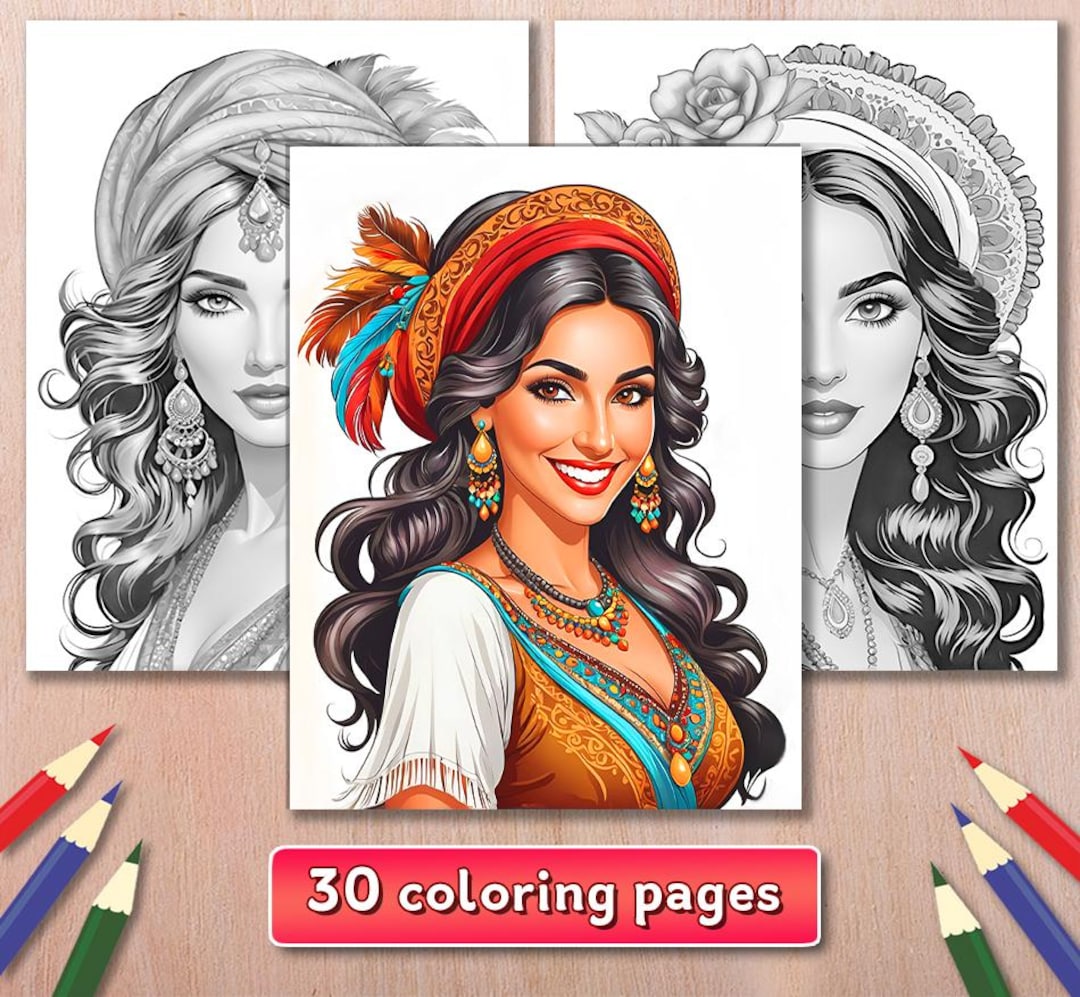 30 Gypsy Woman Coloring Pages, Portraits of Gypsy Women Coloring Book ...