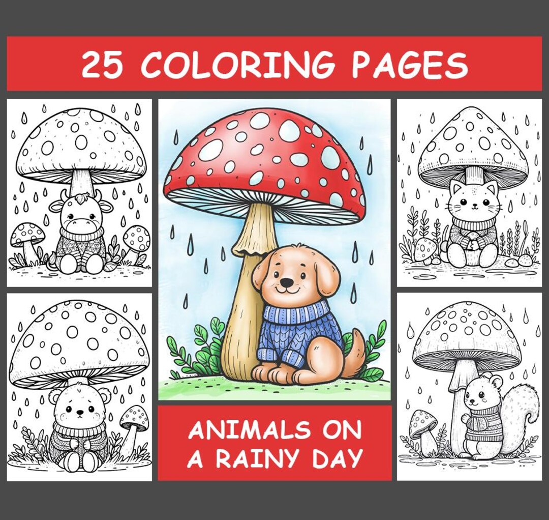 Rainy Day Animal Coloring Pages: Kids Printable Activity Book (PDF ...