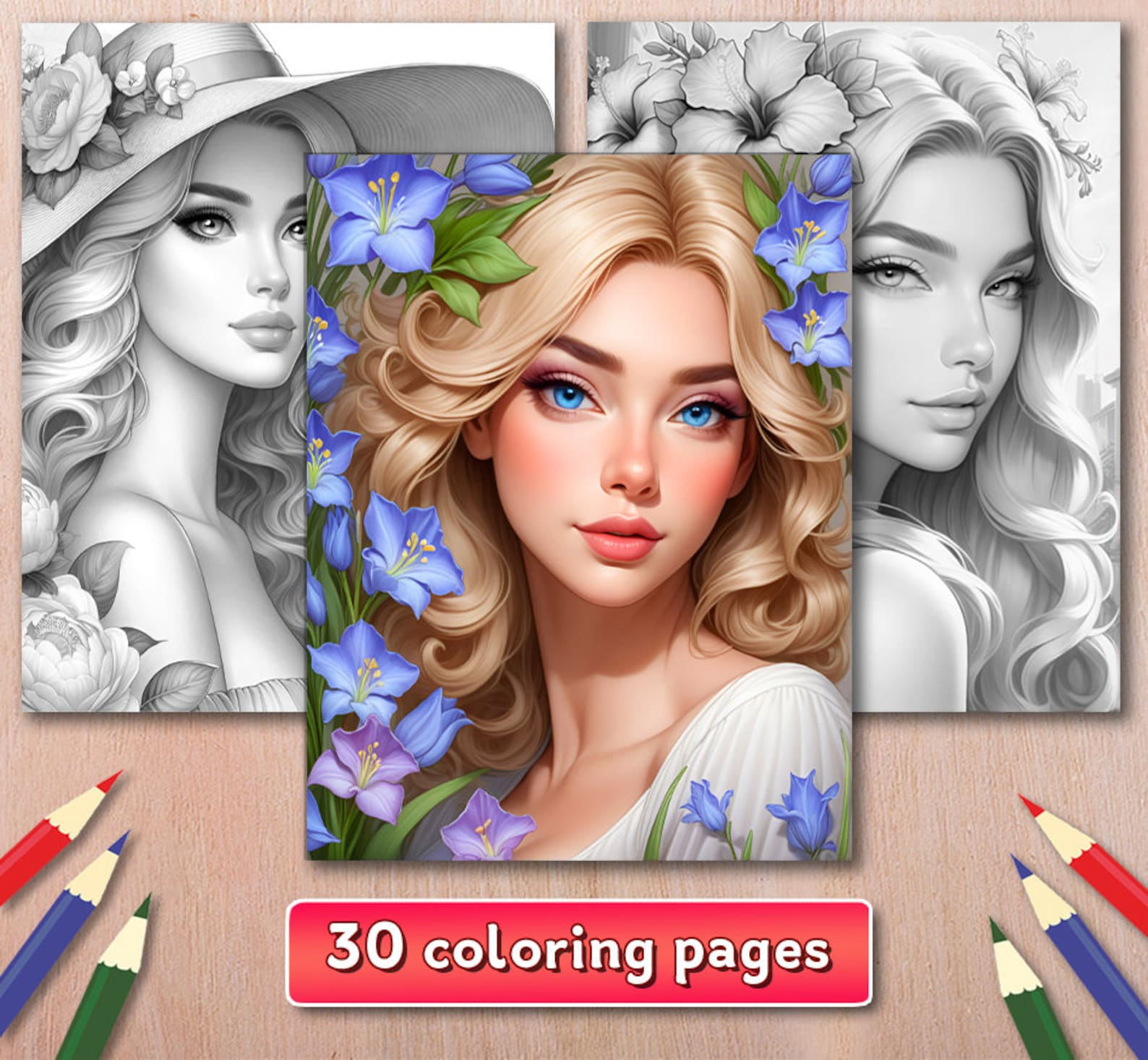 30 Blooming Lady Coloring Pages, Beautiful Women With Flowers Coloring ...