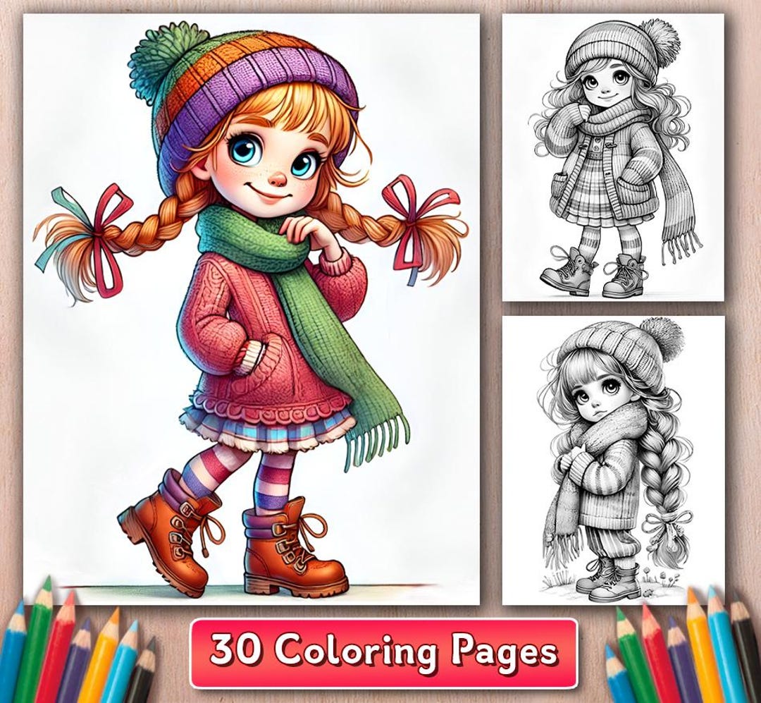 30 Cute Winter Girl Coloring Pages, Cute Little Girl Coloring Book ...