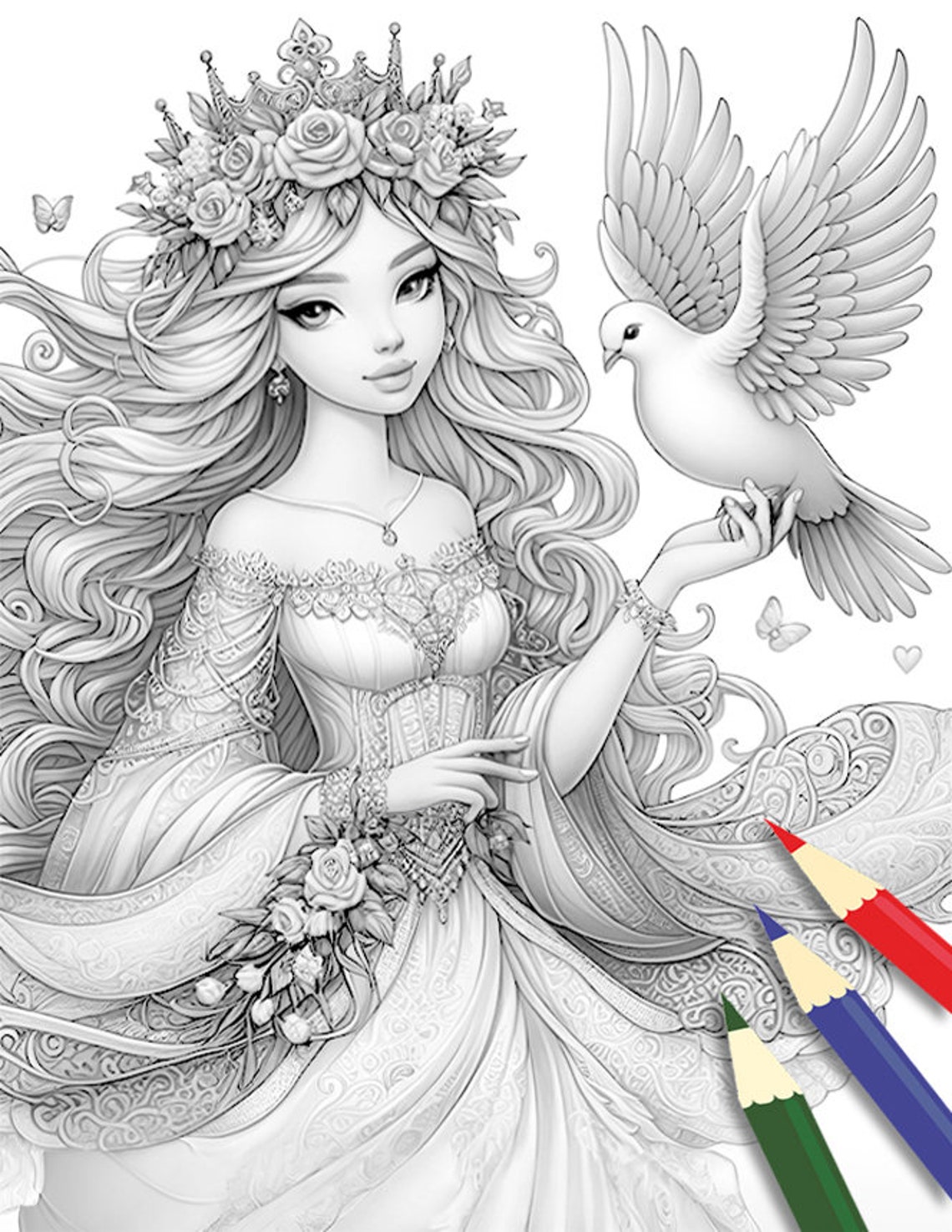 Cute Princess With Pigeon Coloring Pages, Coloring Book Fairy Tale ...