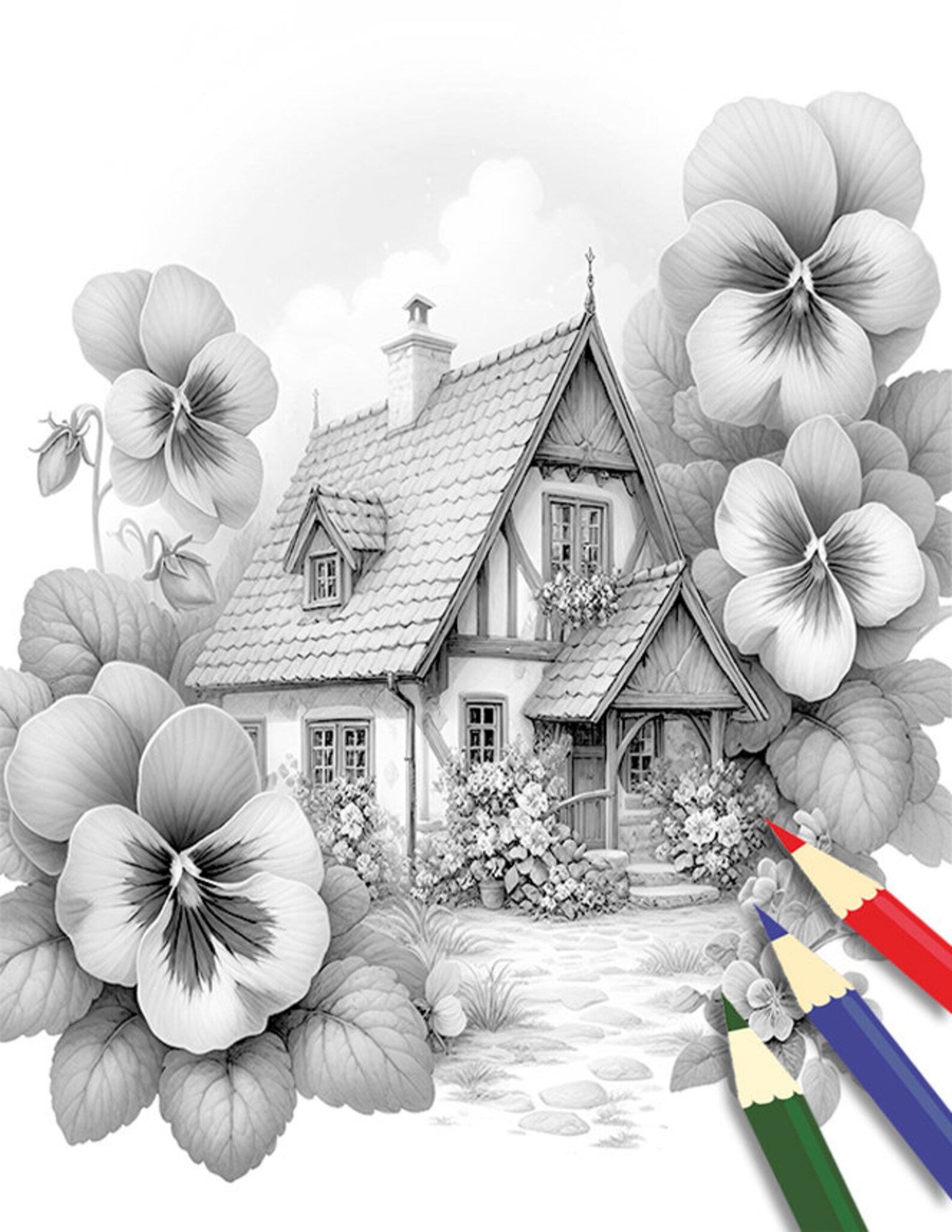 Enchanted Fairy House Coloring Pages, Fairy Home for Adult and Kids ...