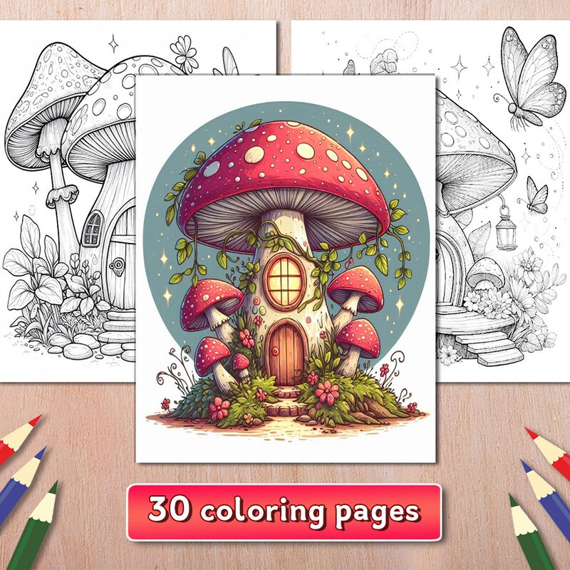Mushroom Coloring Pages - Etsy