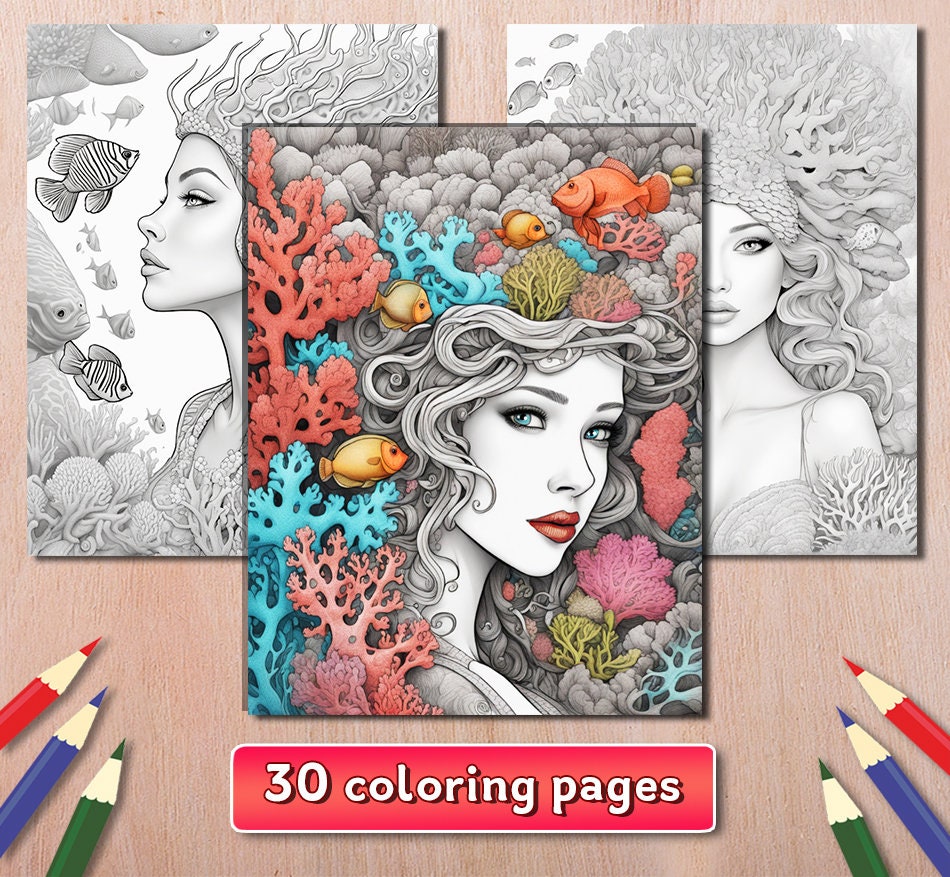 Sea Queen Coloring Pages, Portrait Woman Coloring Sheet, Fantasy ...
