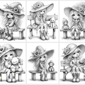 30 Girls on a Bench Coloring Pages, Female Grayscale Coloring Book ...