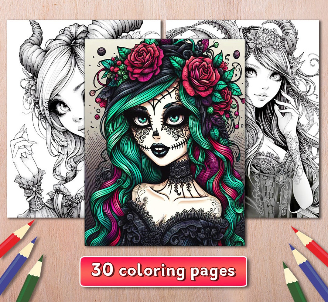 Gothic Beauty Girls Coloring Book: Dark Fantasy Grayscale Art (PDF) - Etsy